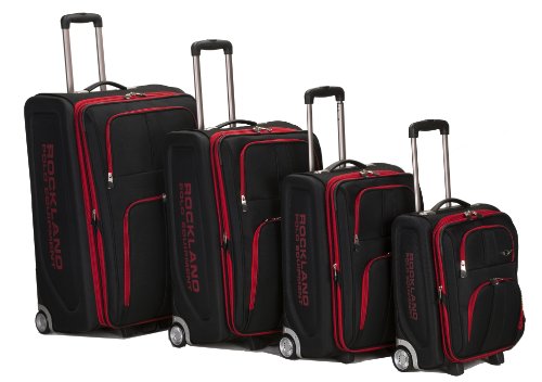 Rockland Polo Equipment Varsity Softside Upright Luggage Set, Black, 4-Piece (18/22/26/30)