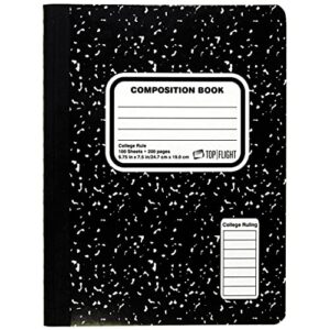 top flight sewn marble composition book, black/white, college rule, 9.75 x 7.5 inches, 100 sheets (41350)