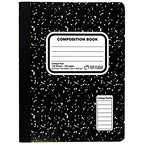 Top Flight Sewn Marble Composition Book, Black/White, College Rule, 9.75 x 7.5 Inches, 100 Sheets (41350)