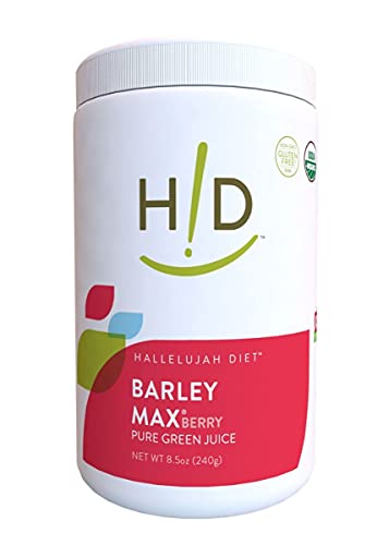 Hallelujah Diet Organic BarleyMax - Barley and Alfalfa Green Juice Powder, Berry Flavor, (8.5 Ounces, 120 Servings)