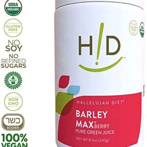 Hallelujah Diet Organic BarleyMax - Barley and Alfalfa Green Juice Powder, Berry Flavor, (8.5 Ounces, 120 Servings)