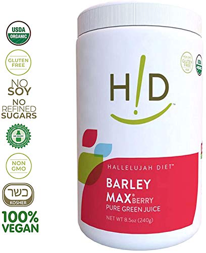 Hallelujah Diet Organic BarleyMax - Barley and Alfalfa Green Juice Powder, Berry Flavor, (8.5 Ounces, 120 Servings)