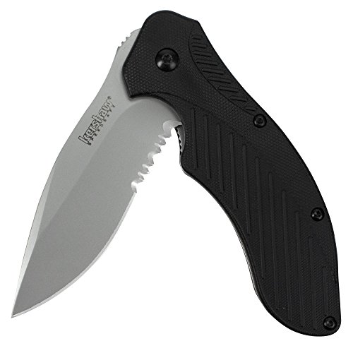 Kershaw Clash Serrated Pocketknife, 3" 8Cr13MoV Steel Drop Point Blade, Assisted One-Handed Flipper Opening, Folding Utility EDC