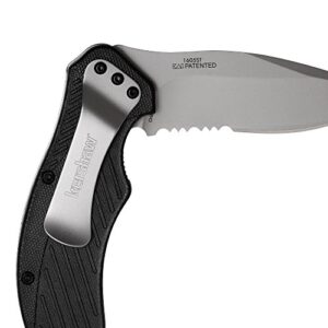 Kershaw Clash Serrated Pocketknife, 3" 8Cr13MoV Steel Drop Point Blade, Assisted One-Handed Flipper Opening, Folding Utility EDC