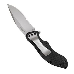 Kershaw Clash Serrated Pocketknife, 3" 8Cr13MoV Steel Drop Point Blade, Assisted One-Handed Flipper Opening, Folding Utility EDC