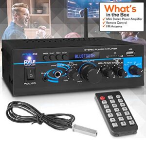 Pyle Home Home Audio Bluetooth Power Amplifier System - 2X40W Mini Dual Channel Mixer Sound Stereo Receiver Box w/ RCA, USB, AUX, Headphone, Mic Input, Theater, Home Entertainment, Studio Use-PTAU23