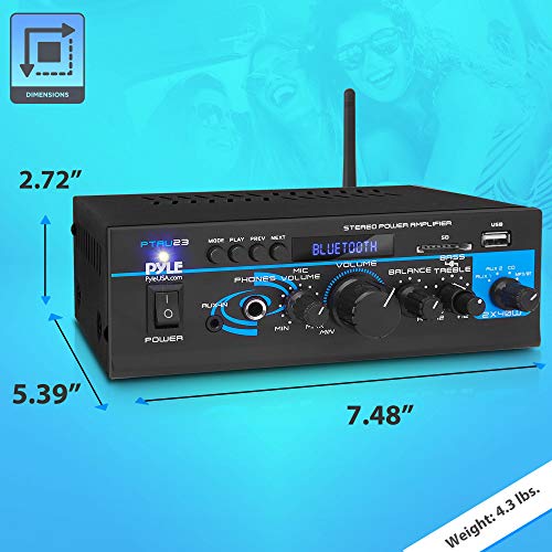 Pyle Home Home Audio Bluetooth Power Amplifier System - 2X40W Mini Dual Channel Mixer Sound Stereo Receiver Box w/ RCA, USB, AUX, Headphone, Mic Input, Theater, Home Entertainment, Studio Use-PTAU23