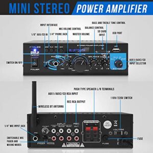 Pyle Home Home Audio Bluetooth Power Amplifier System - 2X40W Mini Dual Channel Mixer Sound Stereo Receiver Box w/ RCA, USB, AUX, Headphone, Mic Input, Theater, Home Entertainment, Studio Use-PTAU23