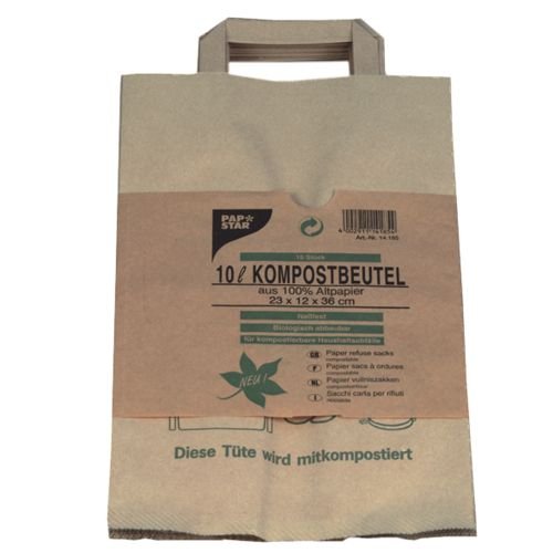 PAPSTAR Compost Bags, Kraft Paper, Brown, 28 x 22 x 28 cm, 15 Units