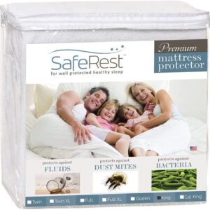 SafeRest Mattress Protector - King Size Cotton Terry Waterproof Mattress Protector, Breathable Fitted Mattress Cover with Stretchable Pockets