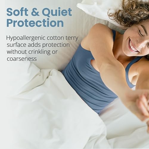 SafeRest Mattress Protector - King Size Cotton Terry Waterproof Mattress Protector, Breathable Fitted Mattress Cover with Stretchable Pockets