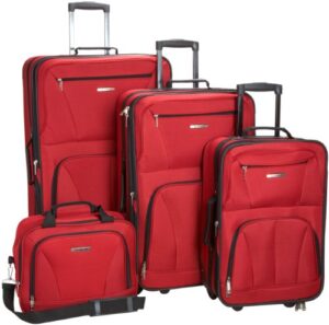 rockland journey softside upright luggage set,expandable, red, 4-piece (14/19/24/28)