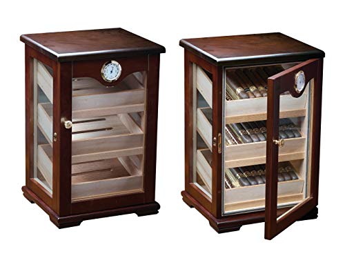 Prestige Import Group Milano Countertop Display Cigar Humidor with 4 Glass Sides & Angled Trays - Up to 125 Cigar Capacity - Finish: Dark Mahogony