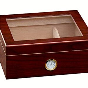 Prestige Import Group Chalet Glass Top Desktop Cigar Humidor with Hygrometer and Humidifier - Capacity: 20-50 - Color: Cherry