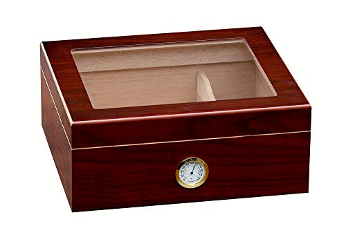 Prestige Import Group Chalet Glass Top Desktop Cigar Humidor with Hygrometer and Humidifier - Capacity: 20-50 - Color: Cherry