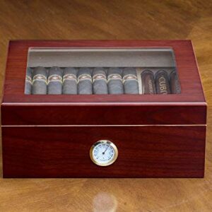 Prestige Import Group Chalet Glass Top Desktop Cigar Humidor with Hygrometer and Humidifier - Capacity: 20-50 - Color: Cherry