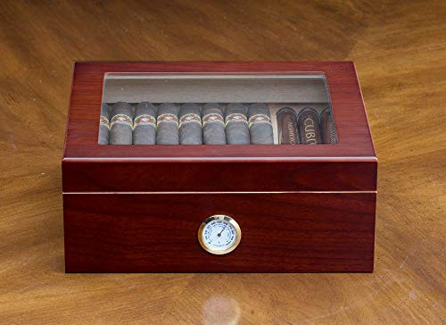 Prestige Import Group Chalet Glass Top Desktop Cigar Humidor with Hygrometer and Humidifier - Capacity: 20-50 - Color: Cherry