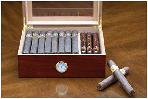 Prestige Import Group Chalet Glass Top Desktop Cigar Humidor with Hygrometer and Humidifier - Capacity: 20-50 - Color: Cherry