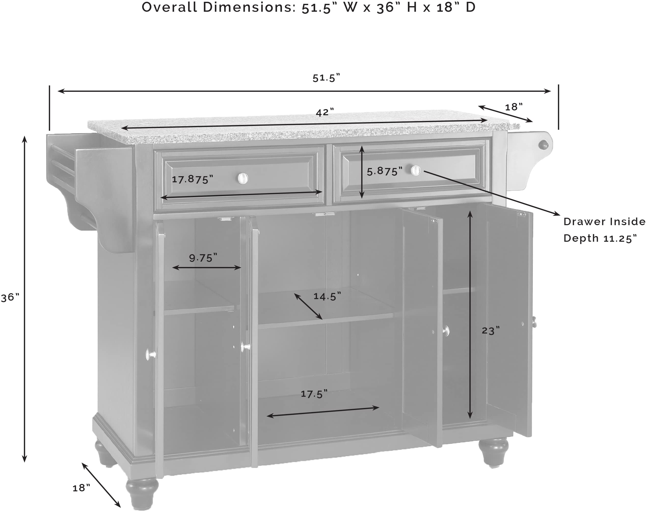 Crosley Furniture KF30003DWH Cambridge Kitchen Island with Solid Grey Granite Top, 52", White