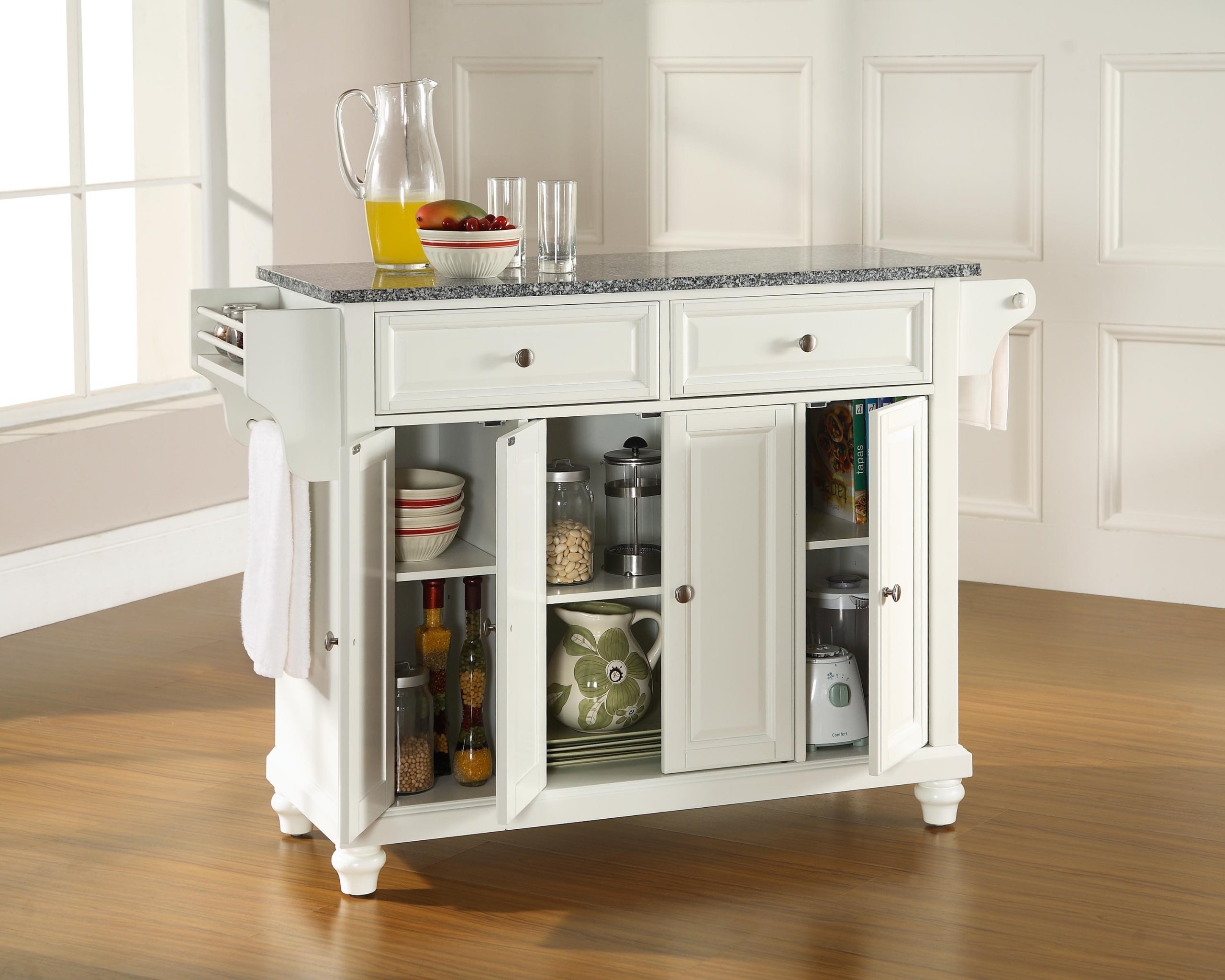 Crosley Furniture KF30003DWH Cambridge Kitchen Island with Solid Grey Granite Top, 52", White