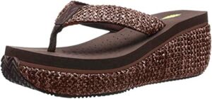 volatile womens flip flop wedge sandal, brown, 9 b us