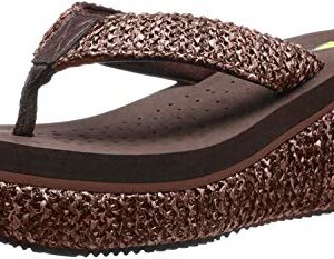 Volatile Womens Flip Flop Wedge Sandal, Brown, 9 B US