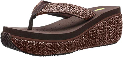 Volatile Womens Flip Flop Wedge Sandal, Brown, 9 B US