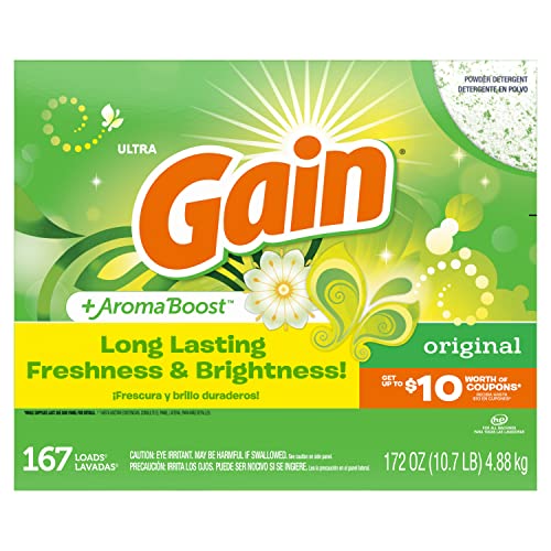 Gain Powder Laundry Detergent for Regular and HE Washers, Original Scent, 172 ounces (Packaging May Vary)