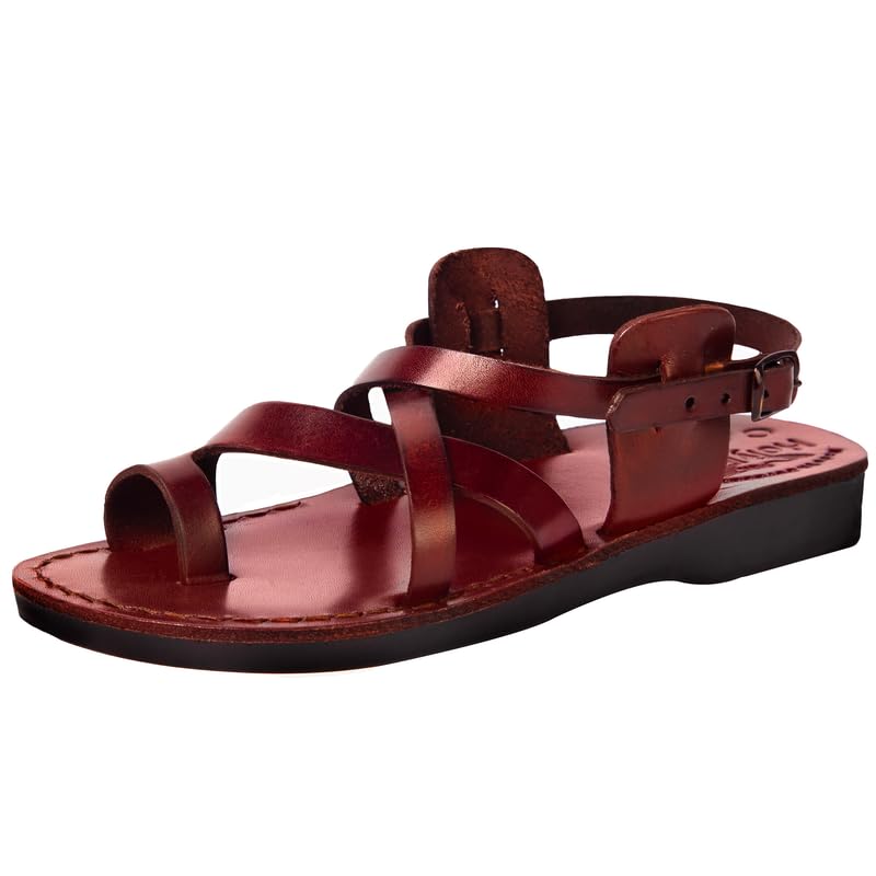 Holy Land Market Unisex Adults/Children Genuine Leather Biblical Sandals/Flip Flops/Slides/Slippers (Jesus - Yashua) Style I Brown