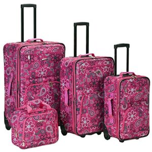 rockland impulse 4-piece softside upright luggage set, pink bandana, (14/19/24/28)