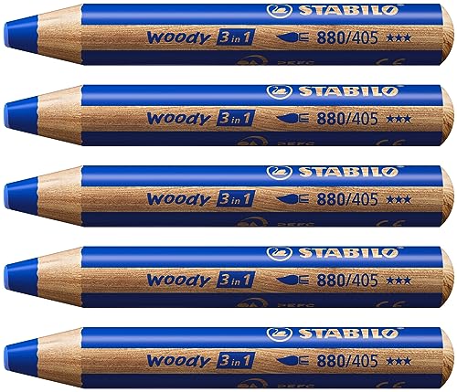 STABILO 880/405 "Woody 3-in-1" Multi-Talented Pencil - Ultramarine (Pack of 5)