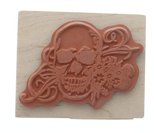 Inkadinkado Halloween Skull Skeleton with Flowers Wooden Rubber Stamp