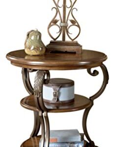 Signature Design by Ashley Nestor Traditional Hand-Finished Chairside End Table with 2 Fixed Shelves, Dark Brown