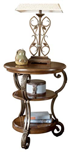 Signature Design by Ashley Nestor Traditional Hand-Finished Chairside End Table with 2 Fixed Shelves, Dark Brown