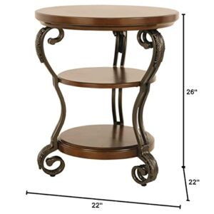 Signature Design by Ashley Nestor Traditional Hand-Finished Chairside End Table with 2 Fixed Shelves, Dark Brown