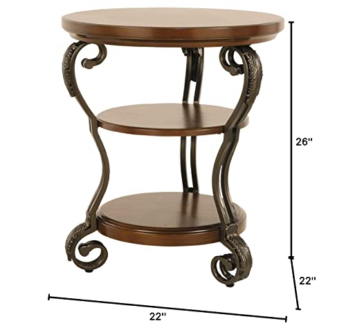 Signature Design by Ashley Nestor Traditional Hand-Finished Chairside End Table with 2 Fixed Shelves, Dark Brown