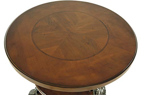 Signature Design by Ashley Nestor Traditional Hand-Finished Chairside End Table with 2 Fixed Shelves, Dark Brown