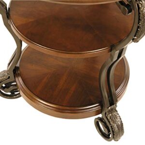 Signature Design by Ashley Nestor Traditional Hand-Finished Chairside End Table with 2 Fixed Shelves, Dark Brown