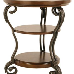 Signature Design by Ashley Nestor Traditional Hand-Finished Chairside End Table with 2 Fixed Shelves, Dark Brown