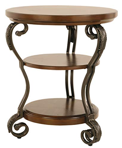 Signature Design by Ashley Nestor Traditional Hand-Finished Chairside End Table with 2 Fixed Shelves, Dark Brown