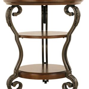 Signature Design by Ashley Nestor Traditional Hand-Finished Chairside End Table with 2 Fixed Shelves, Dark Brown