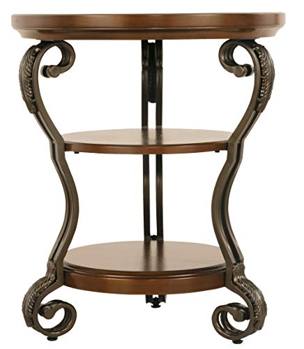 Signature Design by Ashley Nestor Traditional Hand-Finished Chairside End Table with 2 Fixed Shelves, Dark Brown