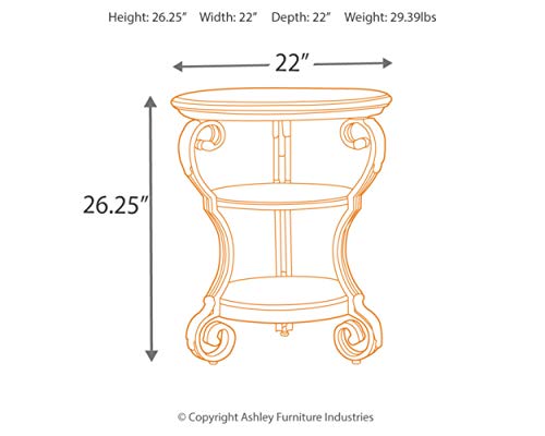 Signature Design by Ashley Nestor Traditional Hand-Finished Chairside End Table with 2 Fixed Shelves, Dark Brown