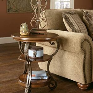 Signature Design by Ashley Nestor Traditional Hand-Finished Chairside End Table with 2 Fixed Shelves, Dark Brown