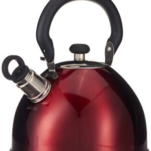 Mr. Coffee Morbern 1.8 Quart Stainless Steel Whistling Tea Kettle, Red