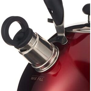 Mr. Coffee Morbern 1.8 Quart Stainless Steel Whistling Tea Kettle, Red