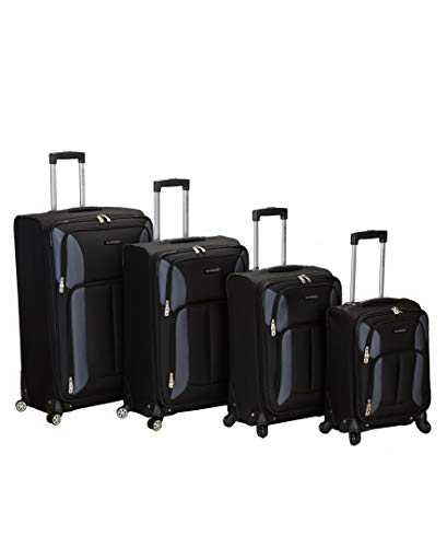 Rockland Impact Softside Spinner Wheel Luggage Set, Black, 4-Piece (18/22/26/30)