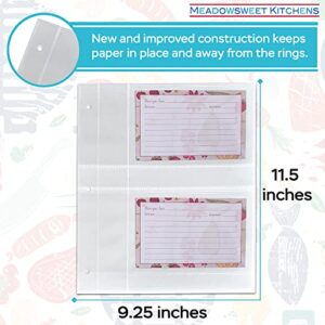 Recipe Card Protector Pages, 15 4" x 6" Clear Plastic Protectors Pages w/ 3 Punched Holes for Recipe Binder, Recipe Sleeves for 3-Ring Binders by Meadowsweet Kitchens