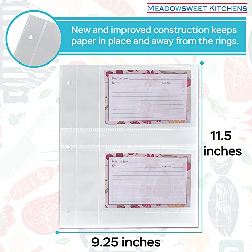 Recipe Card Protector Pages, 15 4" x 6" Clear Plastic Protectors Pages w/ 3 Punched Holes for Recipe Binder, Recipe Sleeves for 3-Ring Binders by Meadowsweet Kitchens