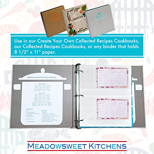 Recipe Card Protector Pages, 15 4" x 6" Clear Plastic Protectors Pages w/ 3 Punched Holes for Recipe Binder, Recipe Sleeves for 3-Ring Binders by Meadowsweet Kitchens